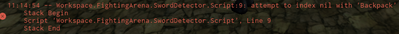 Sword Fighting: attempt to index nil with 'Backpack' - Scripting Support - Developer Forum | Roblox
