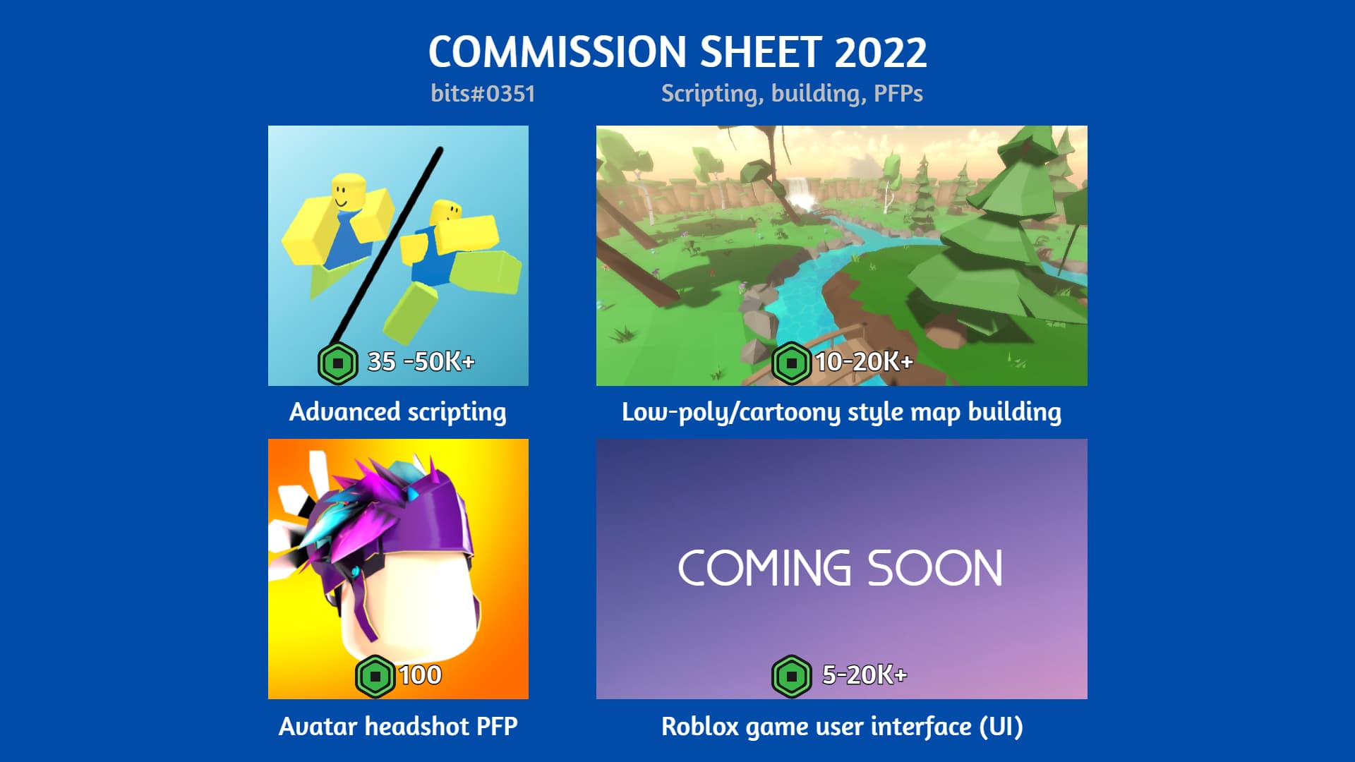 My commission sheet - Creations Feedback - Developer Forum | Roblox