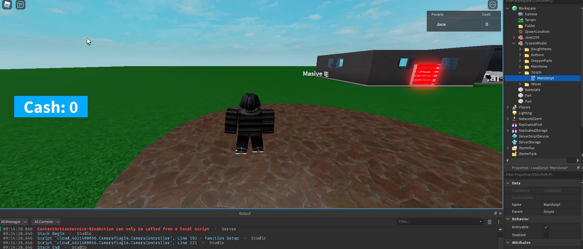 ContextActionService:BindAction can only be called from a local script - Scripting Support ...
