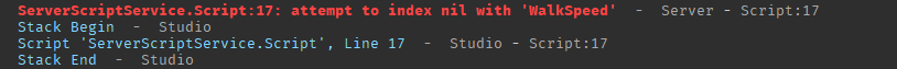 Attempt to index nil with Walk Speed - Scripting Support - Developer Forum | Roblox