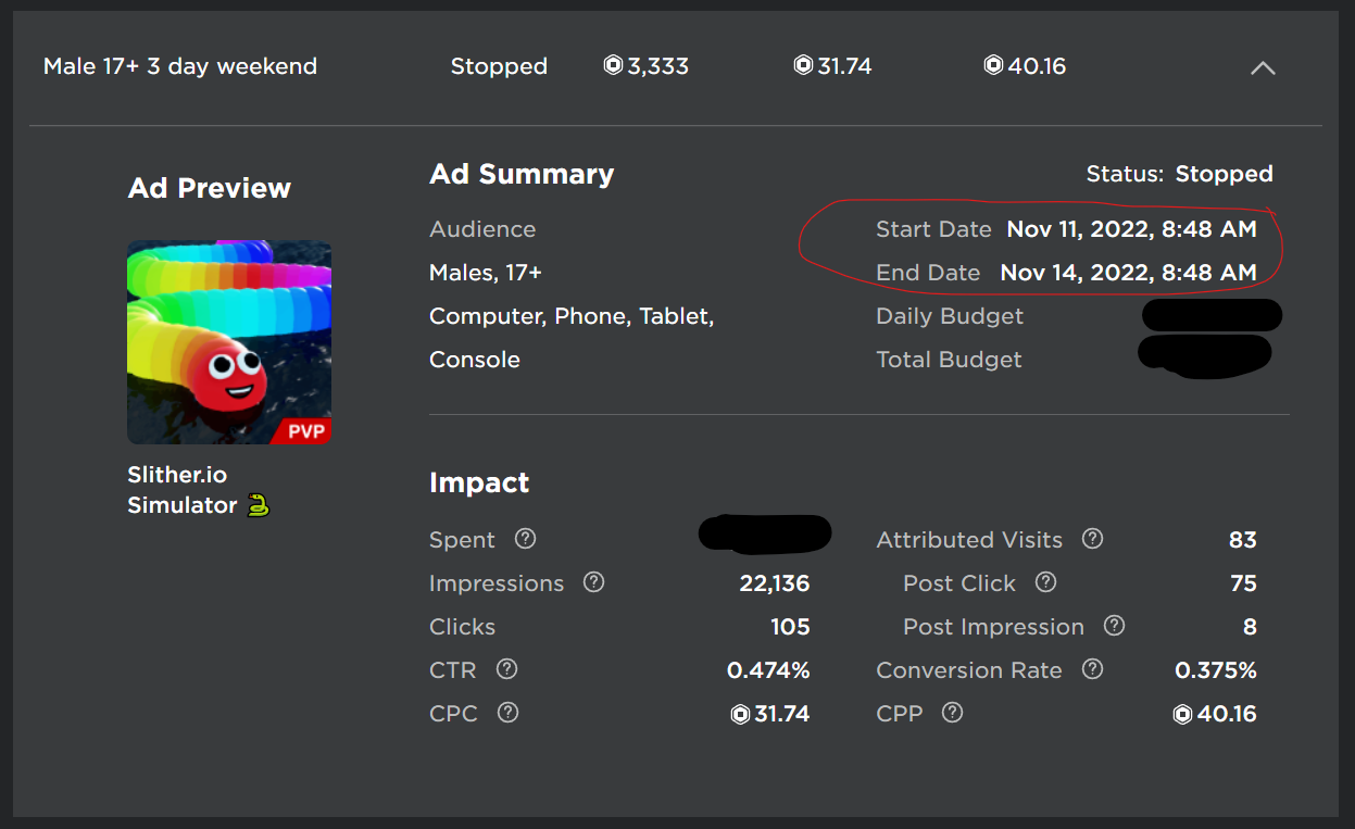 Sponsored ads going into a STOPPED state - Website Bugs - DevForum | Roblox
