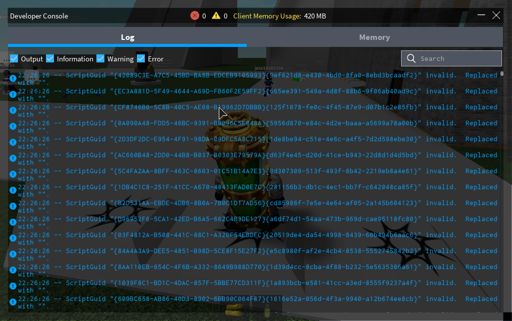 ScriptGuid "%X%" invalid. Replaced with "%Y%" error flooding & spamming every server - Engine ...