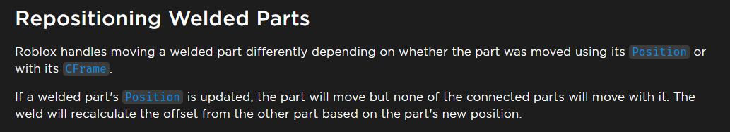 Part Welded To Another Part Not Matching Position Scripting Support