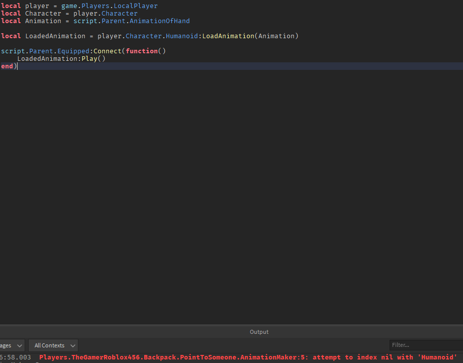Attempt to index nil with Humanoid (Animation) - Scripting Support - Developer Forum | Roblox