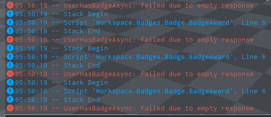 UserHasBadgeAsync Response Error - Scripting Support - Developer Forum | Roblox