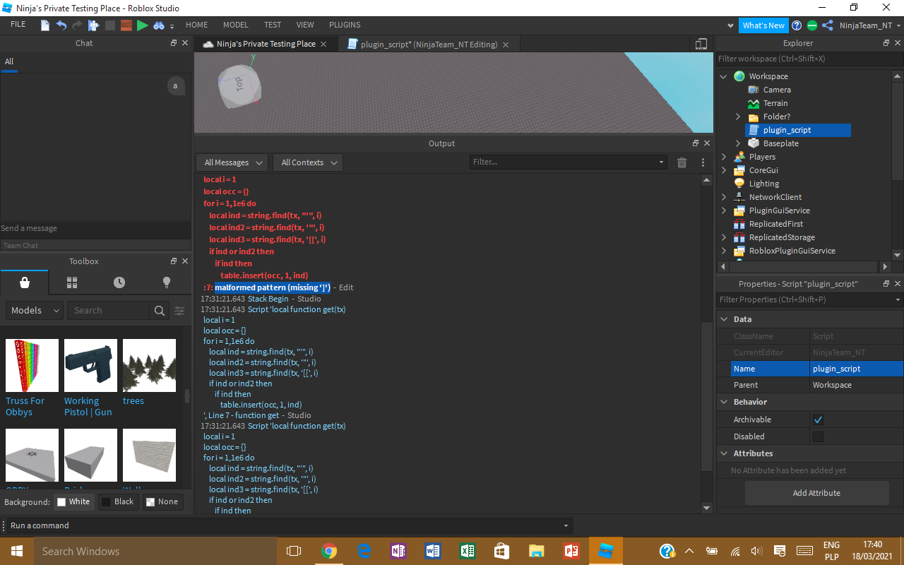 Malformed Pattern Missing ] Scripting Support Developer Forum Roblox