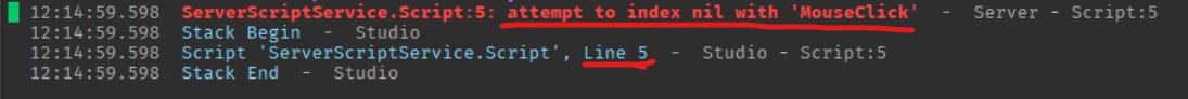 Attempt To Index Nil With Mouseclick Scripting Support Developer 