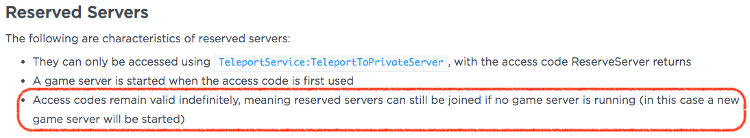 When calling TeleportService:ReserveServer(), should I save the access code to a datastore ...