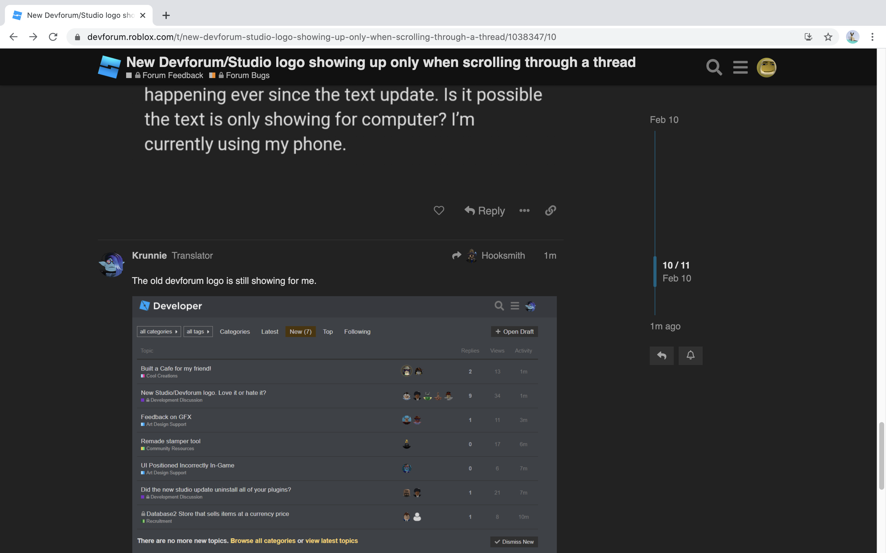 New Devforum/Studio logo showing up only when scrolling through a ...