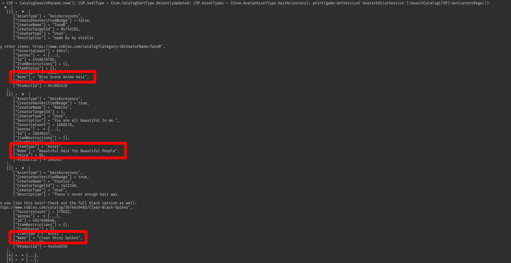 AvatarEditorService:SearchCatalog() search returning incorrect results for "Recently Updated ...