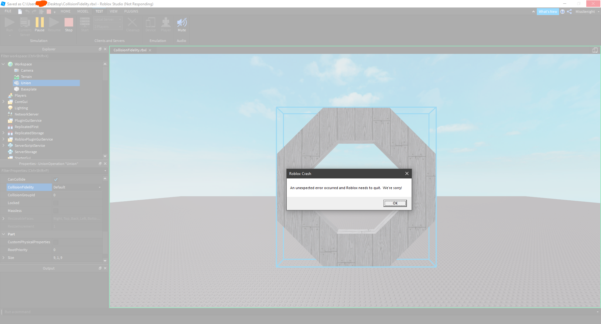 Changing the CollisionFidelity of a Union in runtime causes Studio to ...