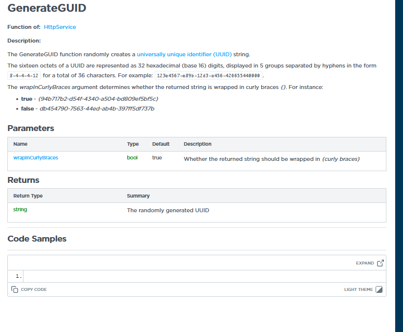 GenerateGUID, HttpService code samples blank - Documentation Issues - Developer Forum | Roblox