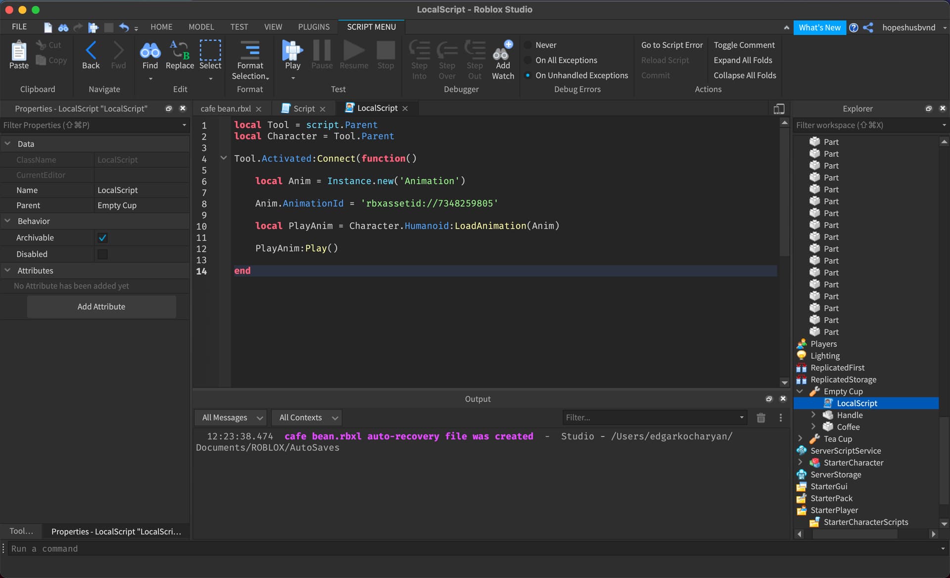 Why wont the animation play? - Scripting Support - Developer Forum | Roblox