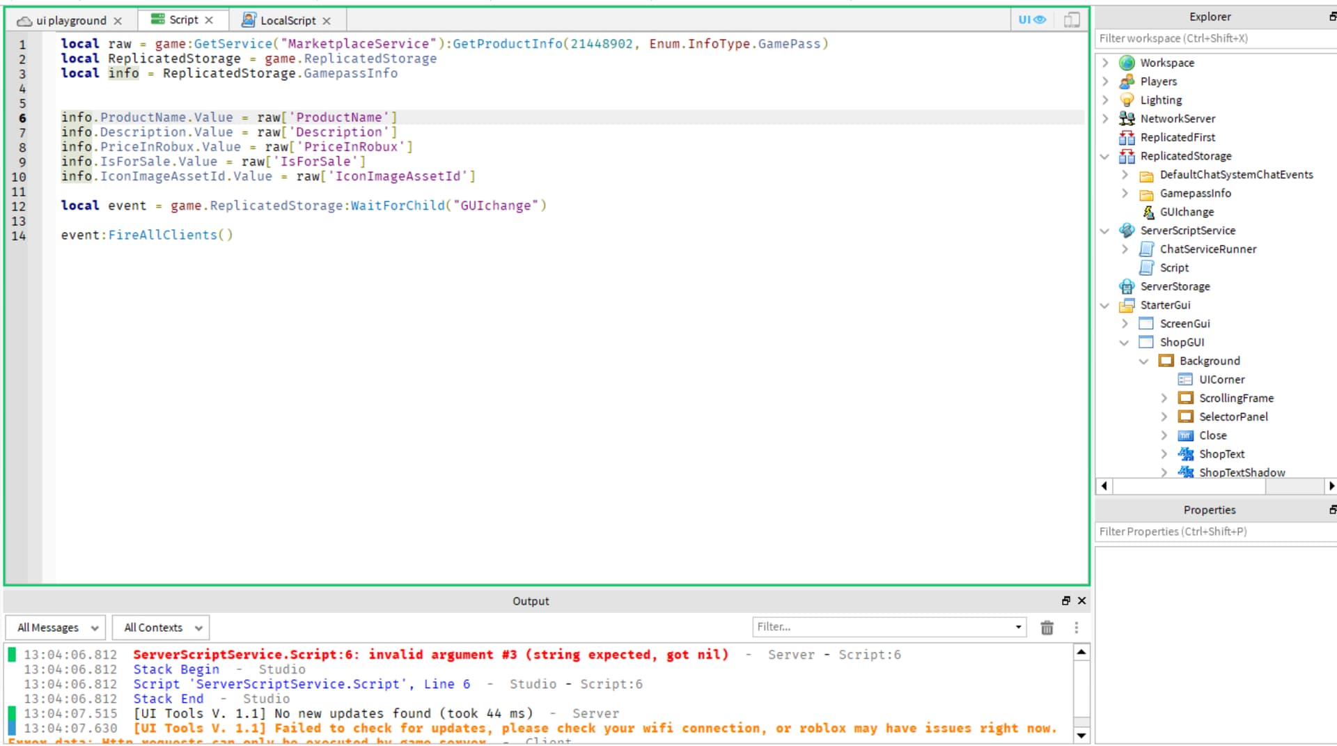 Trying to change the text of some text labels using information obtained from GetProductInfo but ...