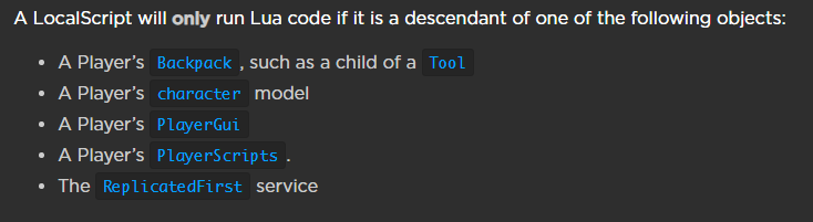 Is there a reason LocalScripts only execute when they are in certain ...