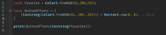 Have Color3 be the key in a table - Scripting Support - Developer Forum ...