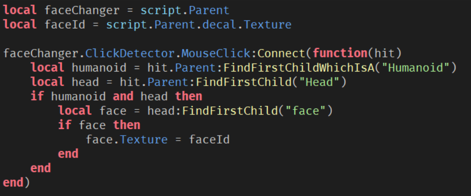 Face changer only working with Touched function but not MouseClick ...