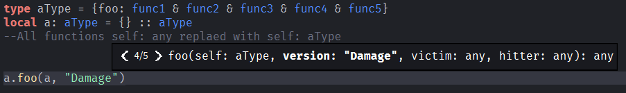 When overloading functions with implied "self", lua type checking bugs ...