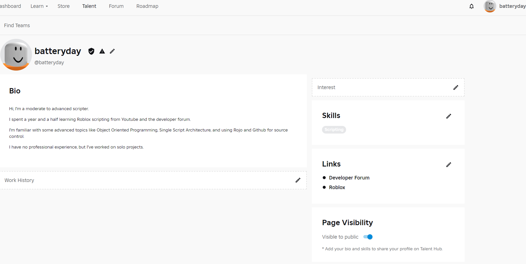 Can't change bio on talent.roblox.com - Creator Hub (create.roblox.com ...