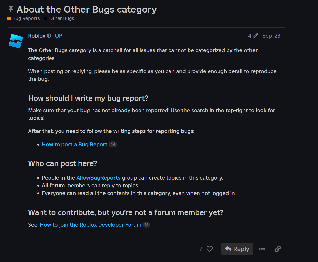 Pinned Posts from Every Subcategory of #Bug-Reports is Not Locked ...