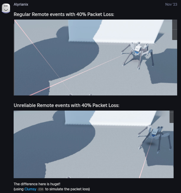Is UnreliableRemoteEvent actually that fast? - Scripting Support - Developer Forum | Roblox