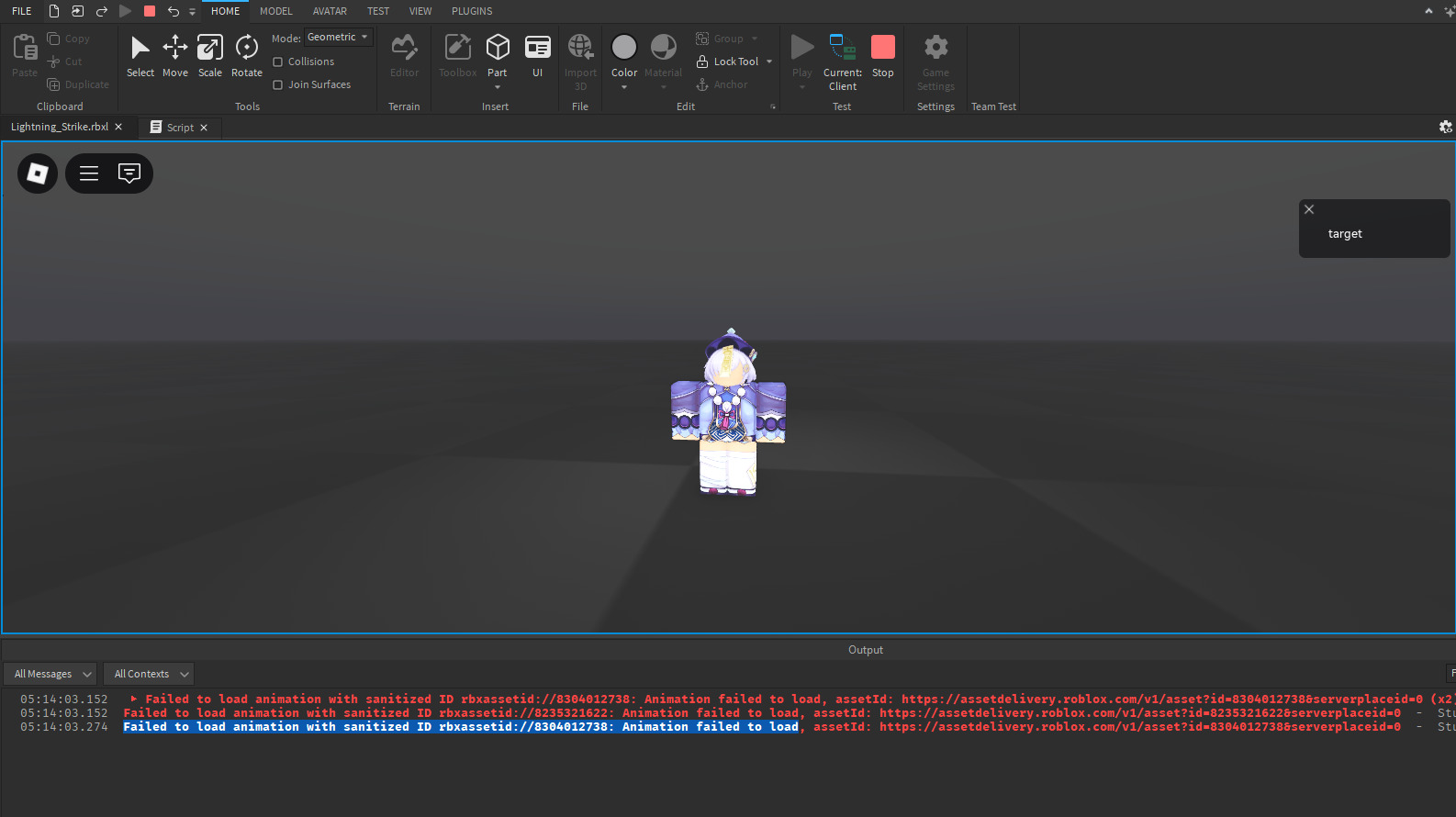 Failed to load animation with sanitized ID rbxassetid://8304012738: Animation failed to load ...