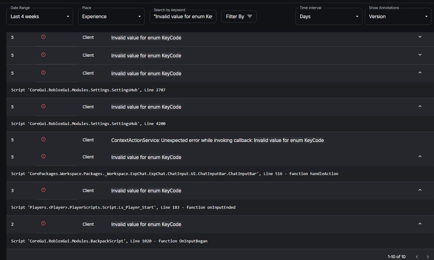 Error report of "Invalid value for enum KeyCode" - Engine Bugs - Developer Forum | Roblox