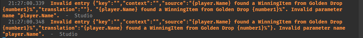 Random localisation "Invalid entry" warnings in the output - Studio Bugs - Developer Forum | Roblox