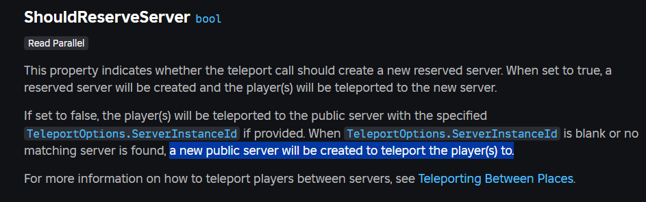 When Teleporting Players With No Specified Server Id Does A New Server Get Created Or Not