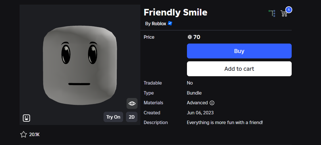 Include the 2D original face in the bundle when we buy the Roblox ...