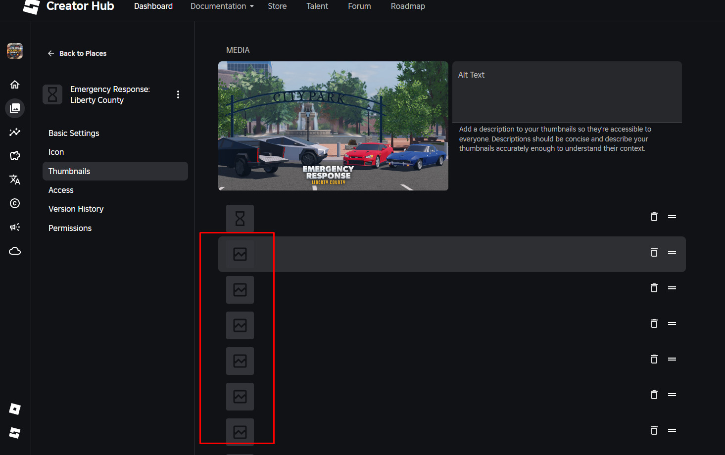 Cannot Remove Thumbnails as collaborator on team created game owned by player - Creator Hub ...
