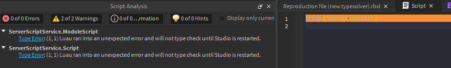 Consistent internal compiler error in Luau type inference - Studio Bugs ...