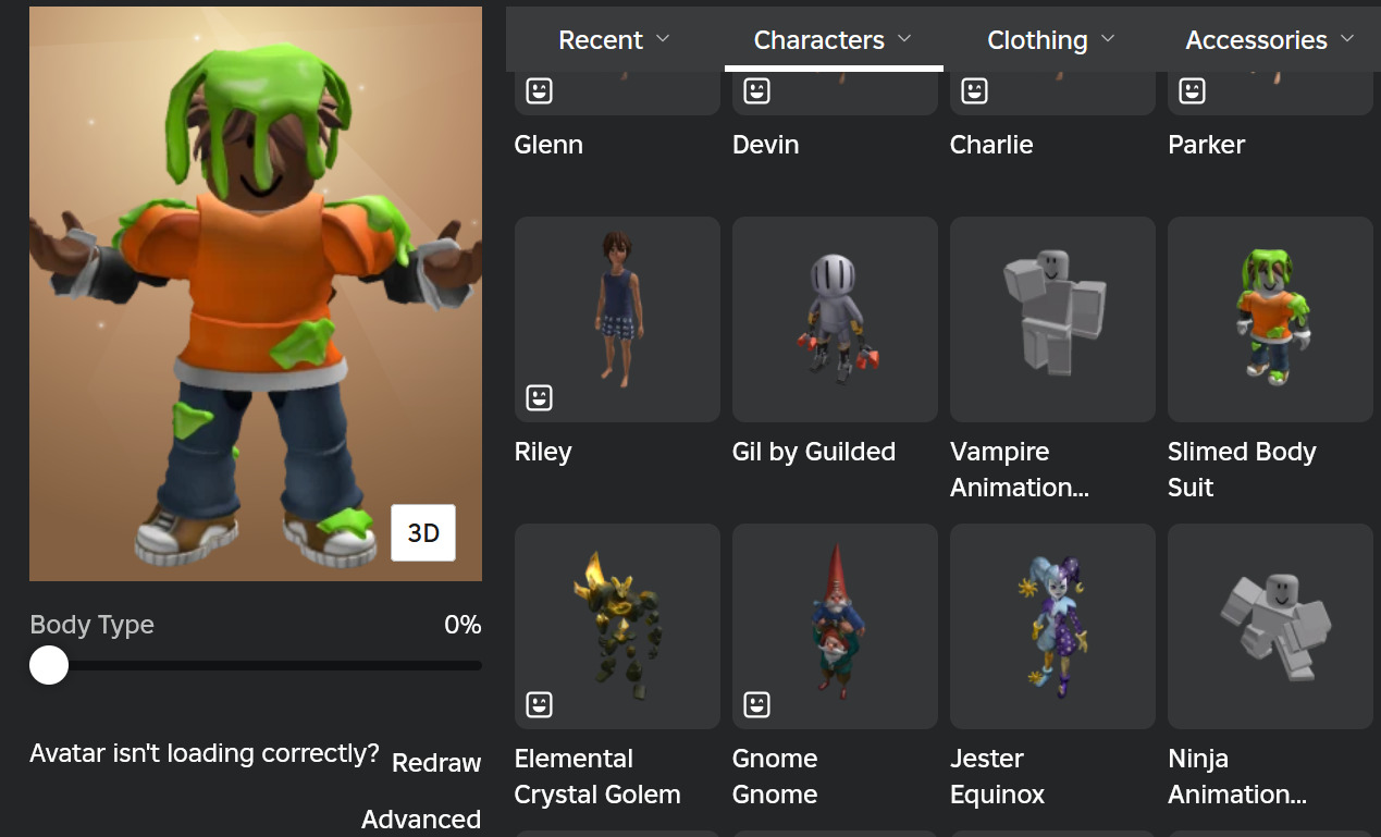 Slimed Body Suit bundle appears in inventory, but cannot be worn due to ...