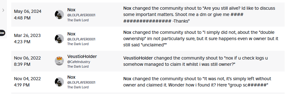Player has managed to claim ownership of a group I gave to my alt ...