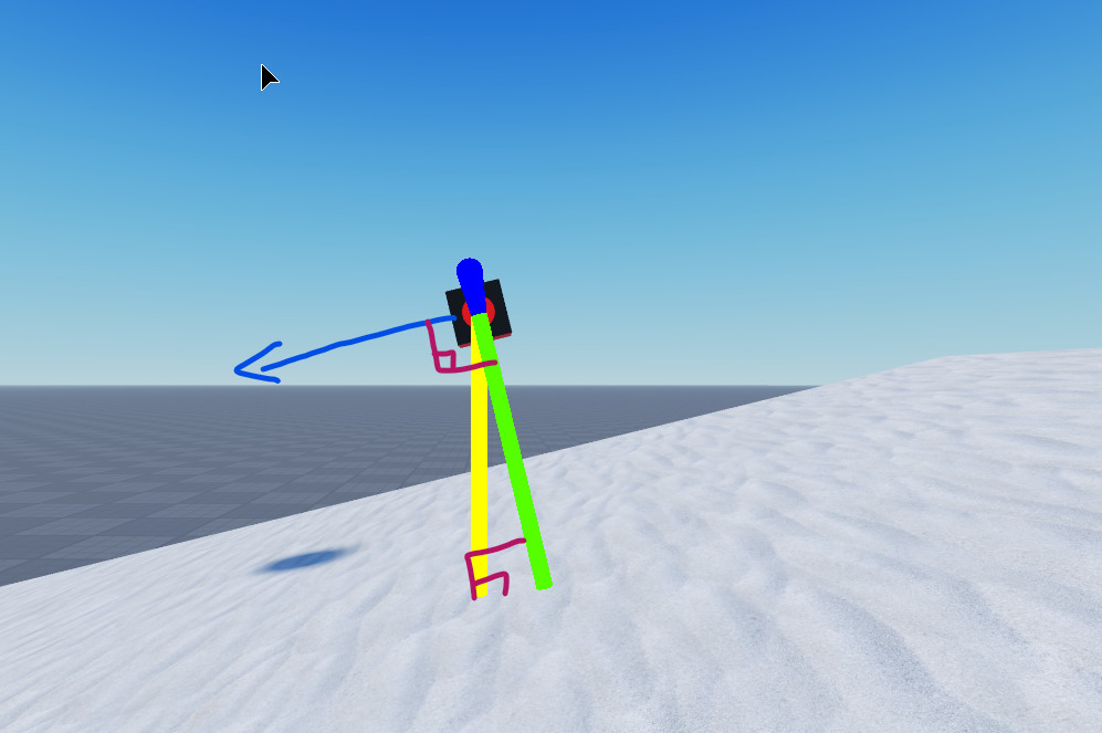 Rotate a blue part 90 degrees from green one while aligning it with a yellow one (see pictures ...