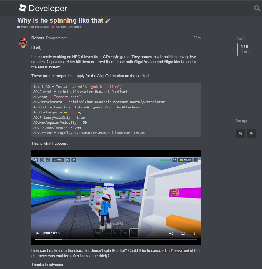 Why Is He Spinning Like That Scripting Support Developer Forum Roblox 