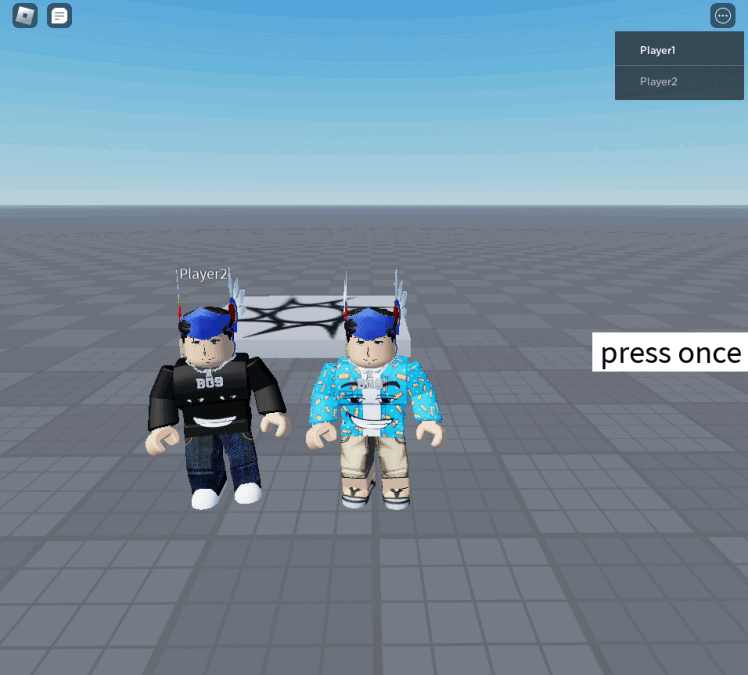 Two characters' outfits swap while their faces are changing with a ...