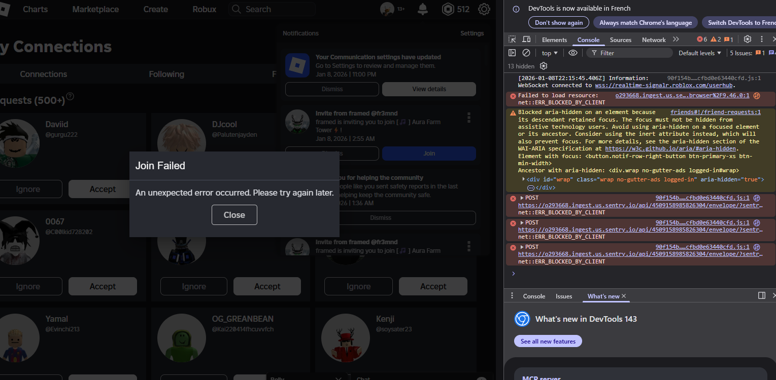 Your communication settings have updated leading to Join failed error ...