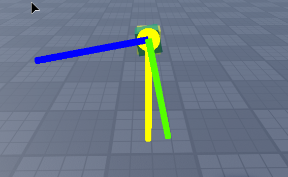 Rotate a blue part 90 degrees from green one while aligning it with a yellow one (see pictures ...