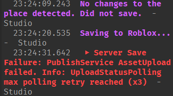 Server Save Failure: PublishService AssetUpload failed. Info ...