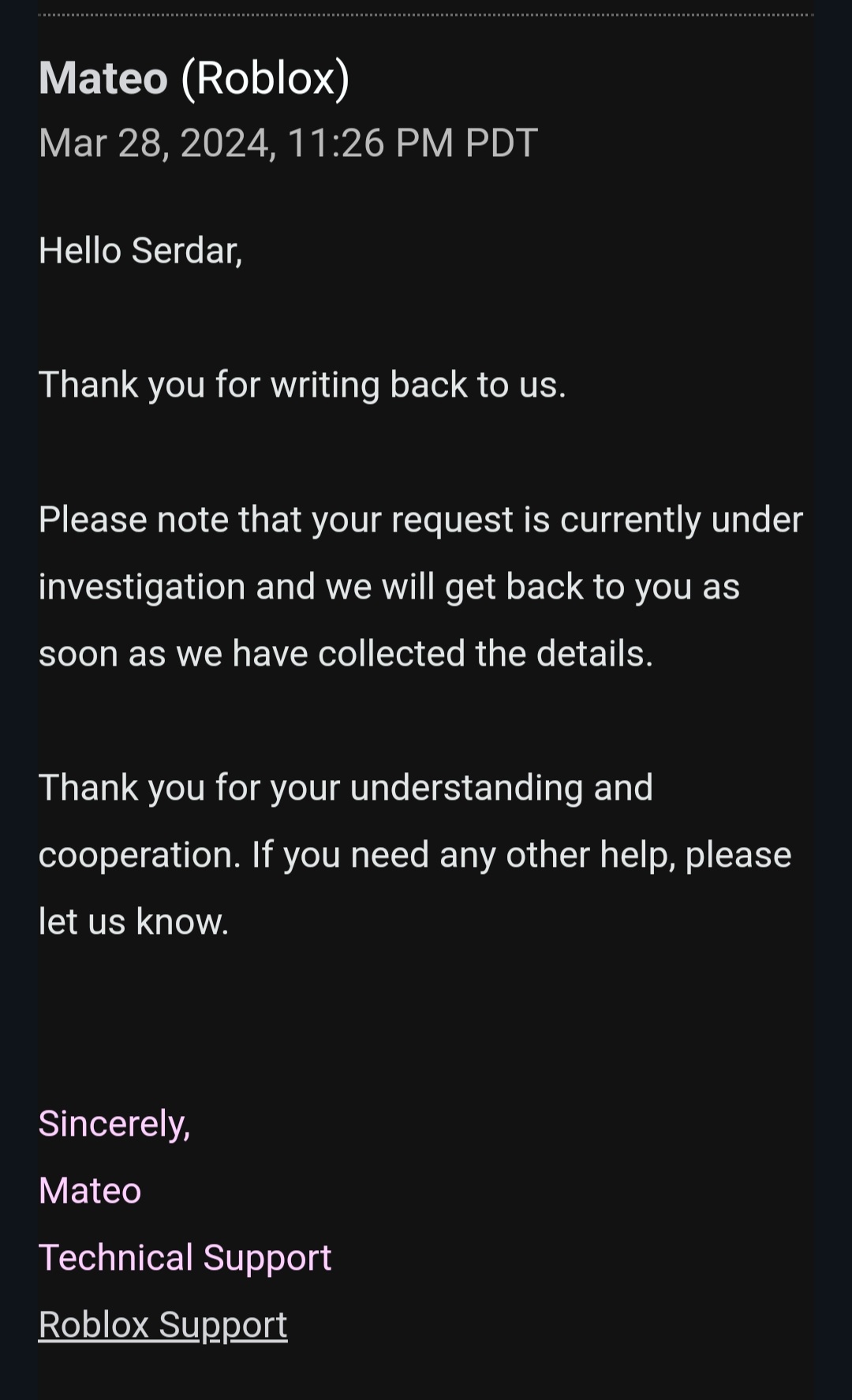 Transparency in Roblox customer service tickets - Website Features ...