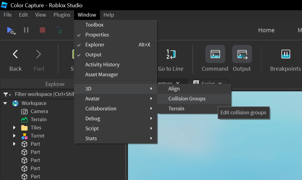 I Cant Find The Collision Groups Button Platform Usage Support Developer Forum Roblox