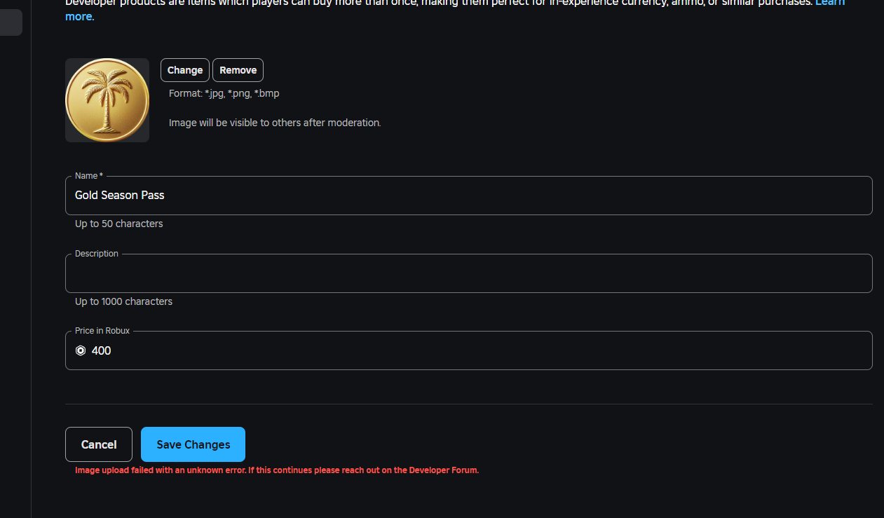 Dev Product Image Won't Upload - Studio Bugs - Developer Forum | Roblox