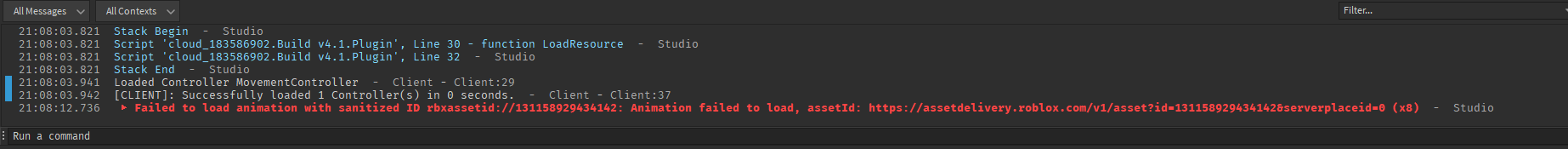 Failed to load animation with sanitized ID rbxassetid://131158929434142: Animation failed to ...