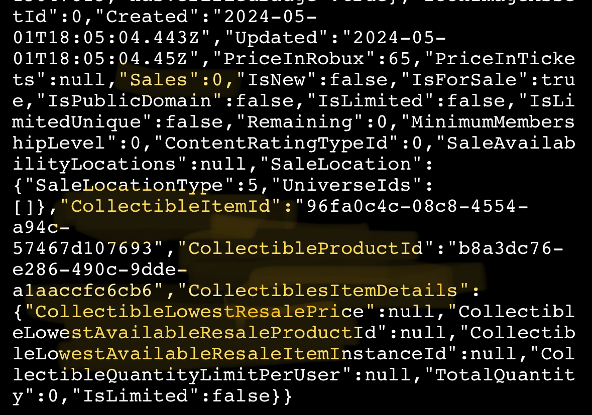 Product Info API is not returning sales count for newer UGC Items - Roblox Application and ...