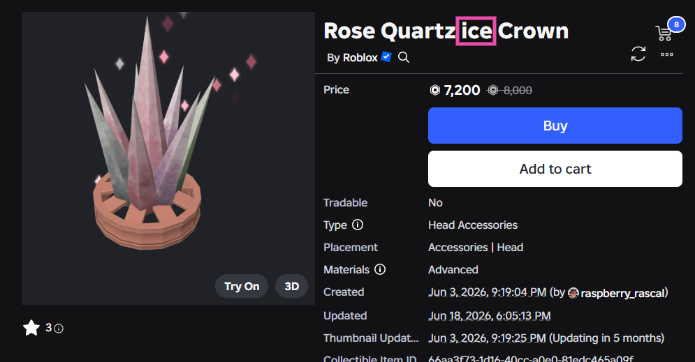 "Rose Quartz ice Crown" should be named "Rose Quartz Ice Crown ...