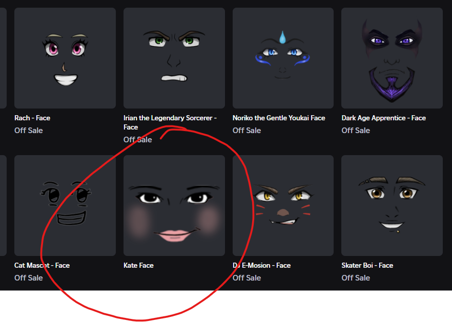 Select group of faces showing no offsale tag when they were never made ...