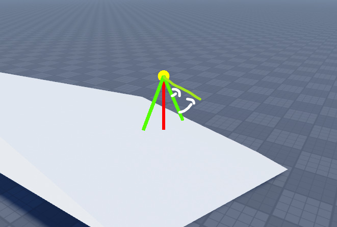 Rotate a blue part 90 degrees from green one while aligning it with a yellow one (see pictures ...