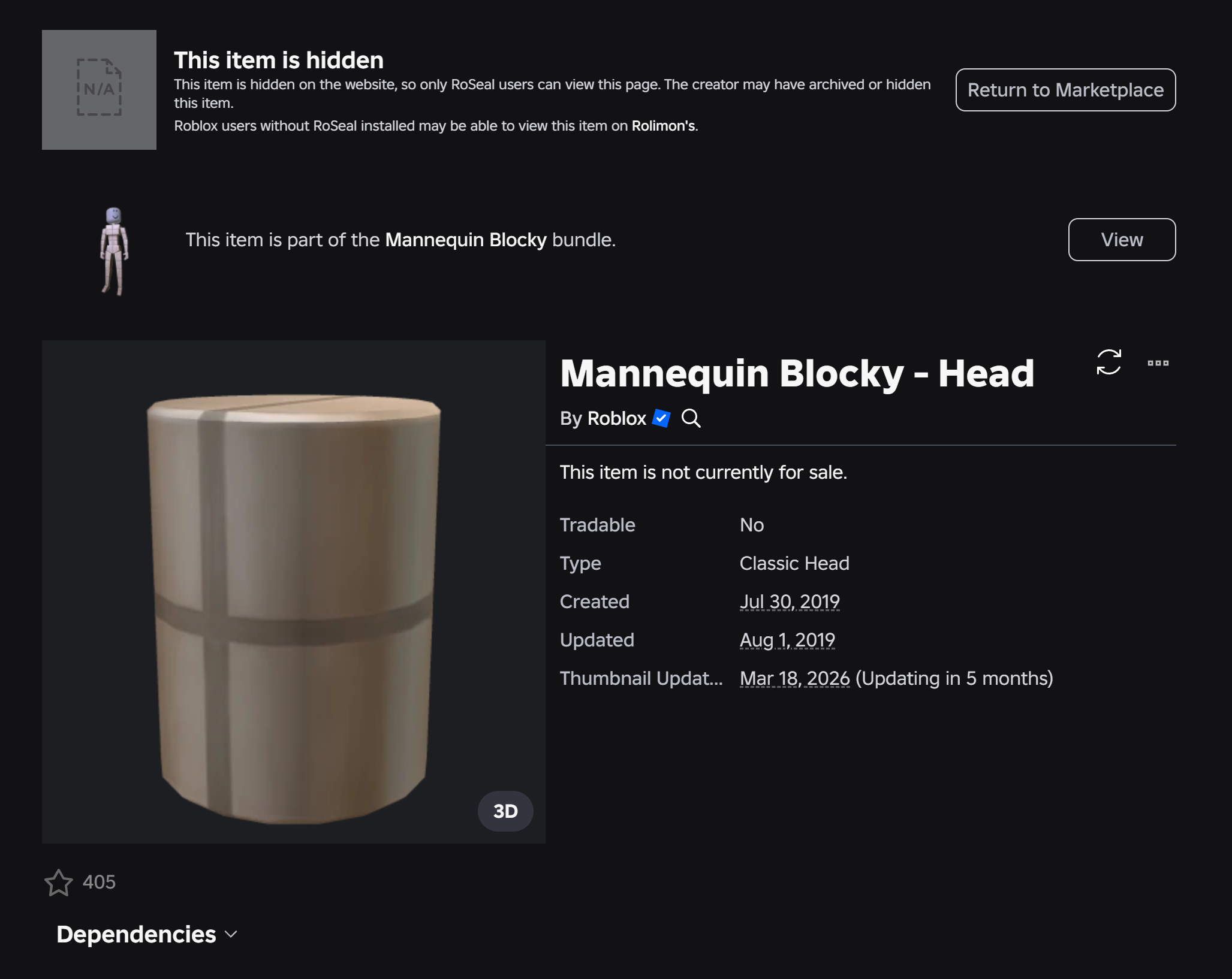 The Mannequin Blocky bundle does not have a dynamic head counterpart ...