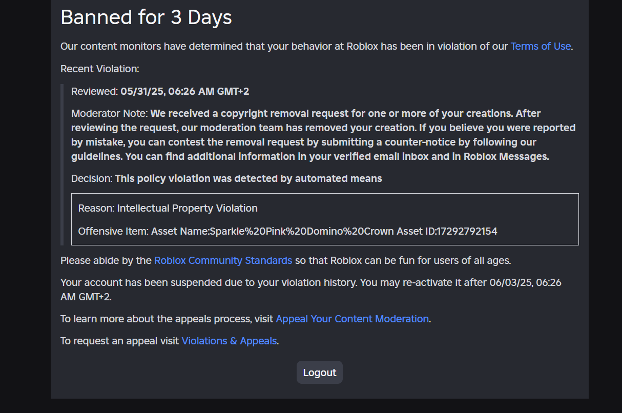 Roblox sending false DMCA takedowns - Page 2 - Catalog Asset Bugs ...